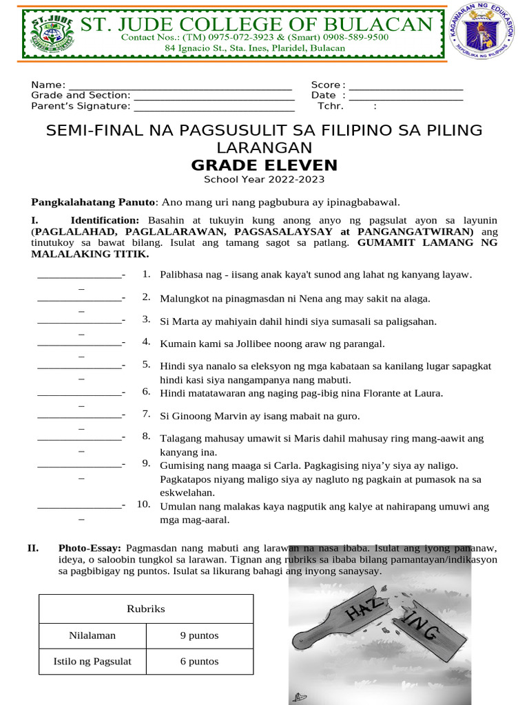 Fspl - Semi-finals Examination Final | PDF