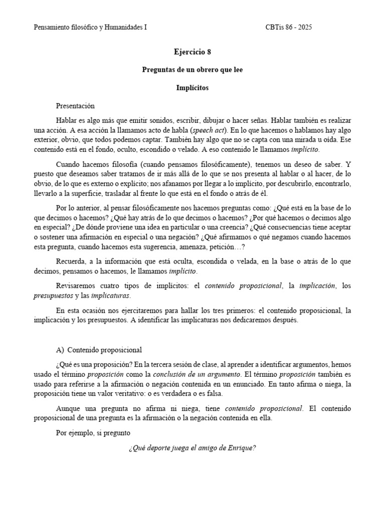 Ejer 8 Preguntas de Un Obrero | PDF | Proposición