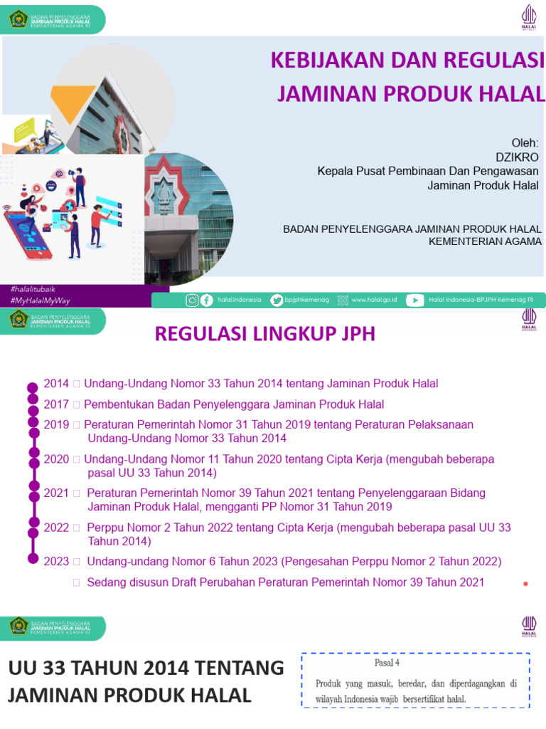 P3H_Kebijakan Dan Regulasi Jaminan Produk Halal (JPH) (1) | PDF