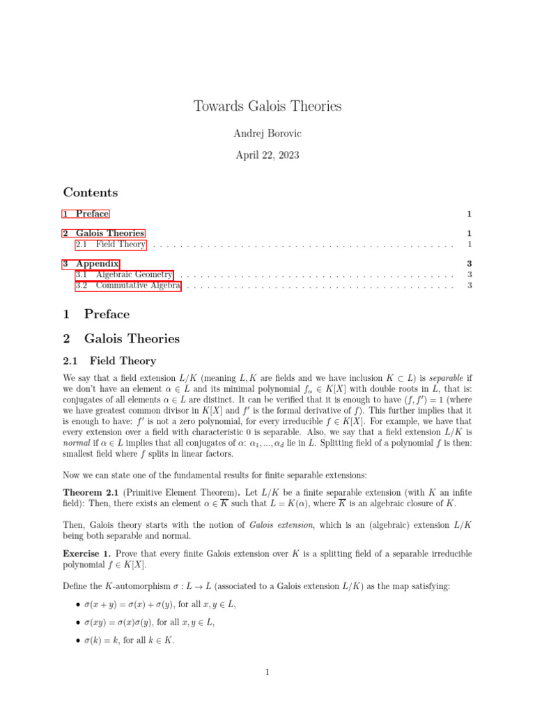 Towards Galois Theories | PDF | Field (Mathematics) | Group Theory