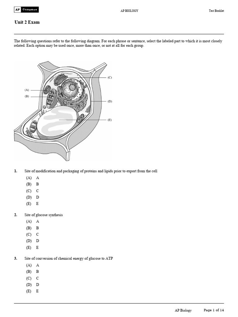 AP Biology Unit 2 Exam Questions | PDF | Cell Membrane | Cell (Biology)