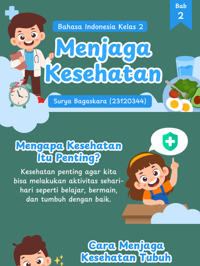 Menjaga Kesehatan Presentasi Biru Dan Hijau Lucu Dan Ilustratif PDF | PDF