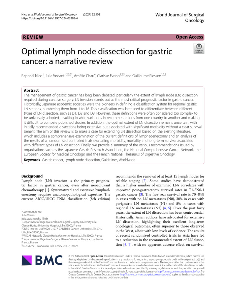Optimal Lymph Node Dissection in Gastric Cancer | PDF | Stomach ...