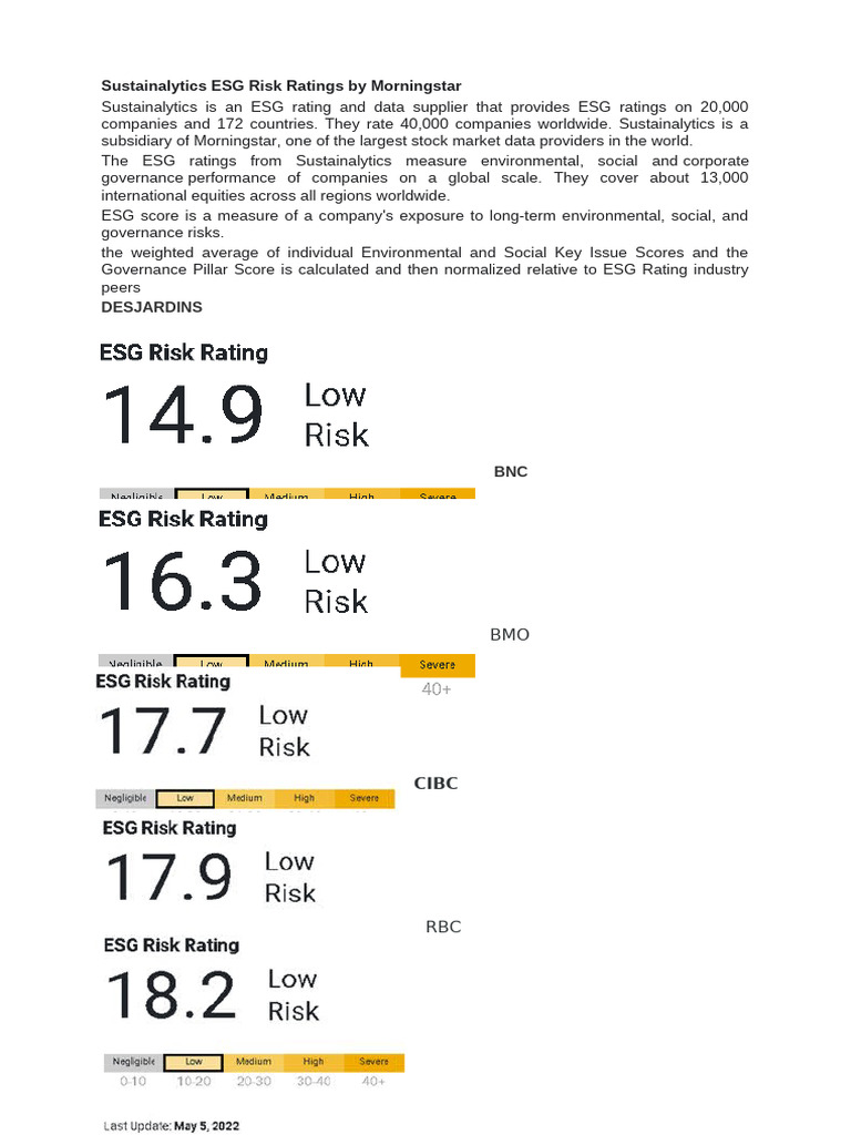Sustainalytics ESG Risk Ratings Overview | PDF
