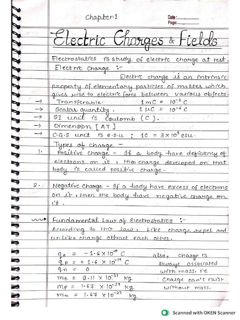 Electric Charge and Field Notes P 1 20 | PDF