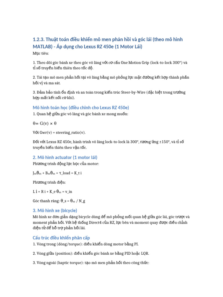 Thuat Toan Dieu Khien SBW Lexus RZ 450e Chuan | PDF