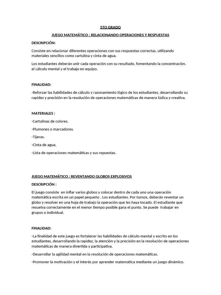 5to Grado Juegos | PDF