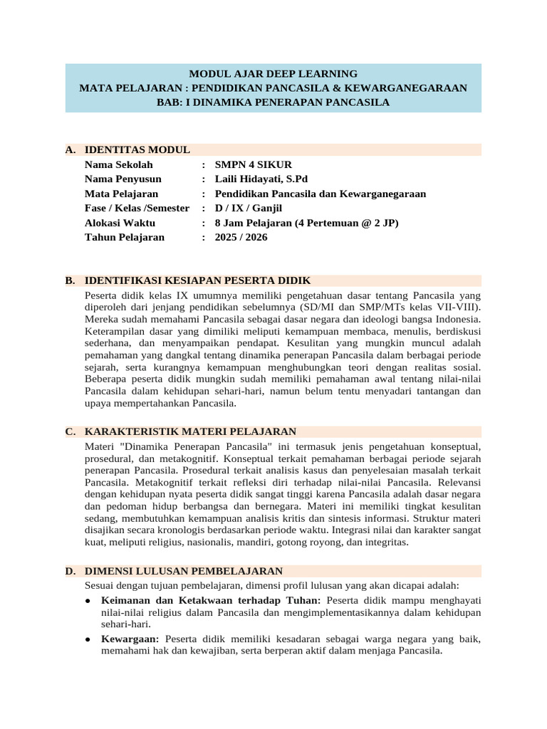 Modul Bab 1 Dinamika Penerapan Pancasila | PDF