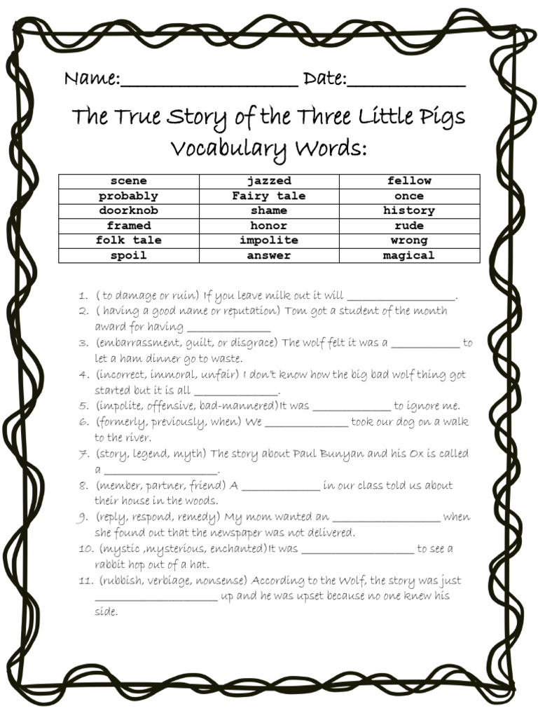 Vocabulary and Writing Activities for "Three Little Pigs" | PDF