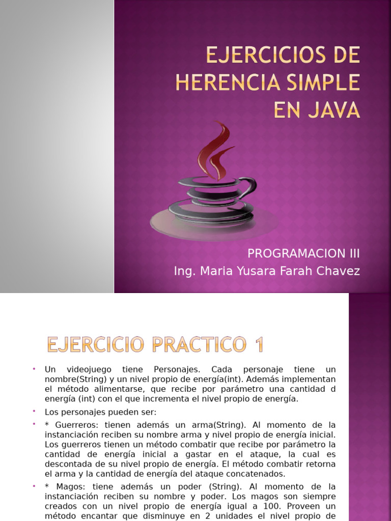 Ejercicios de Herencia Simple en Java | PDF | Método (programación de computadora) | Constructor ...