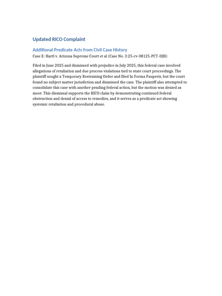 Updated RICO Complaint With Case E | PDF