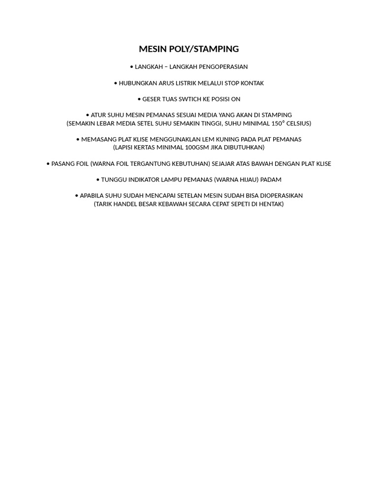 Panduan Operasional Mesin Poly | PDF