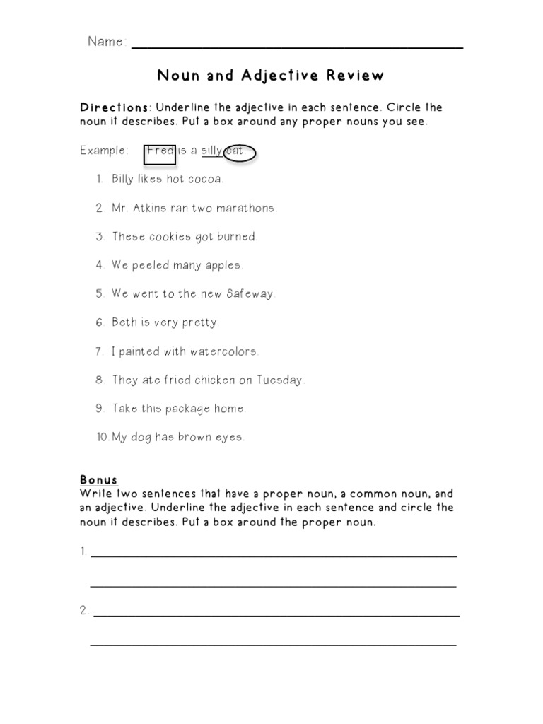 NounandAdjectiveReview 1 | PDF