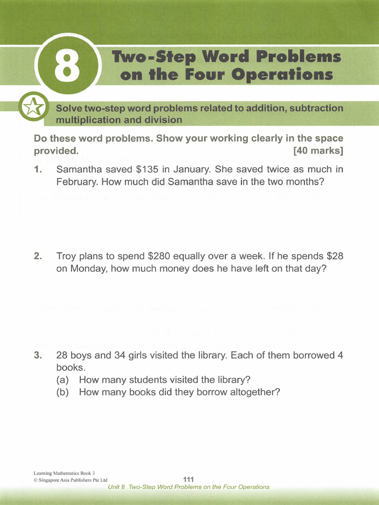 Chapter 8 - Two Step Word Problems On The Four Operations | PDF