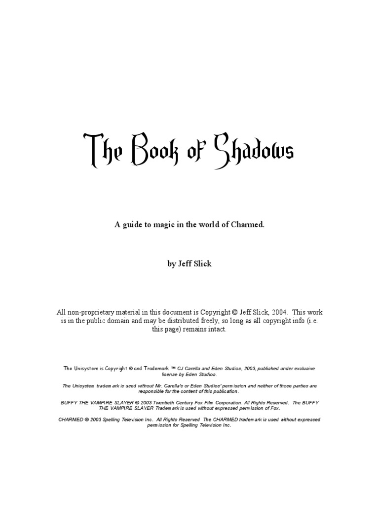 Charmed RPG - Book of Shadows (With Extra Spells) | PDF | Witchcraft
