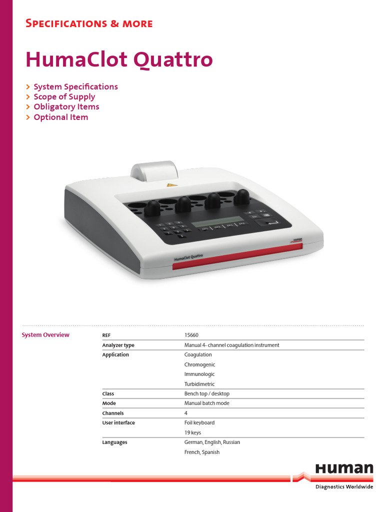 Brochure y Especificaciones HumaClot Quattro (15660) | PDF | Computer ...