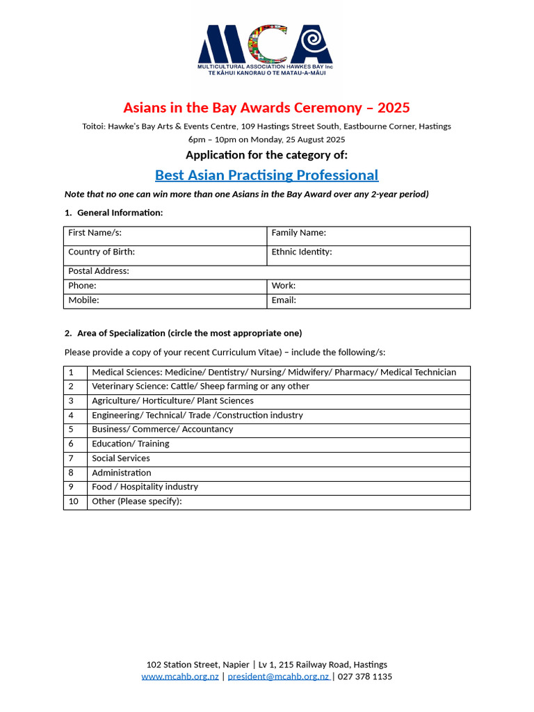 Aitb 2025 - Application Form - Best Asian Practising Professional | PDF ...