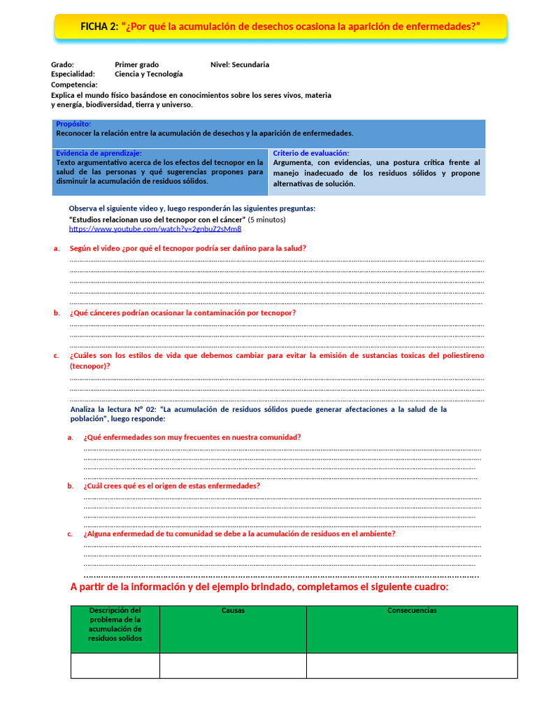 2ficha 02 5to Grado Exp8 Ct | PDF | Residuos