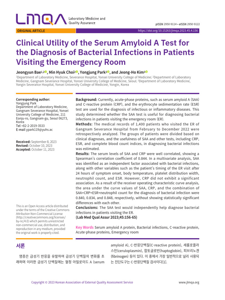 Clinical Utility of The Serum Amyloid A Test For The Diagnosis of ...