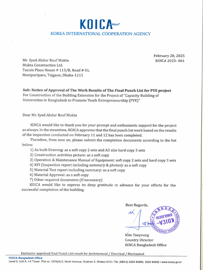 Notice of Final Inspection Results For PYE Project | PDF