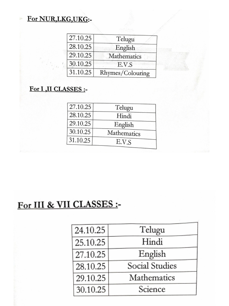 Sa-1 Examination Time Table (Nur - X) | PDF