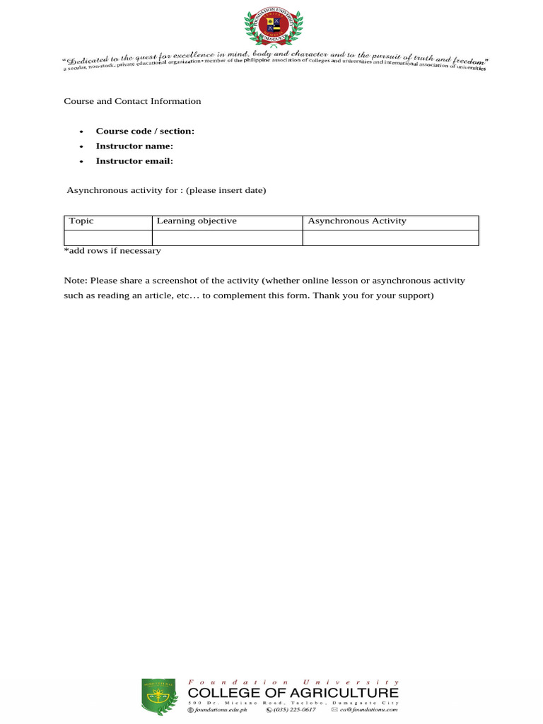 CA Asynchronous Activity Form | PDF