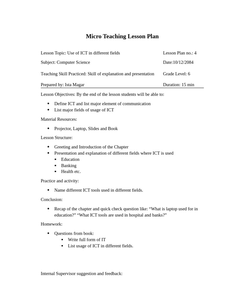 ICT in Various Fields Lesson Plan | PDF