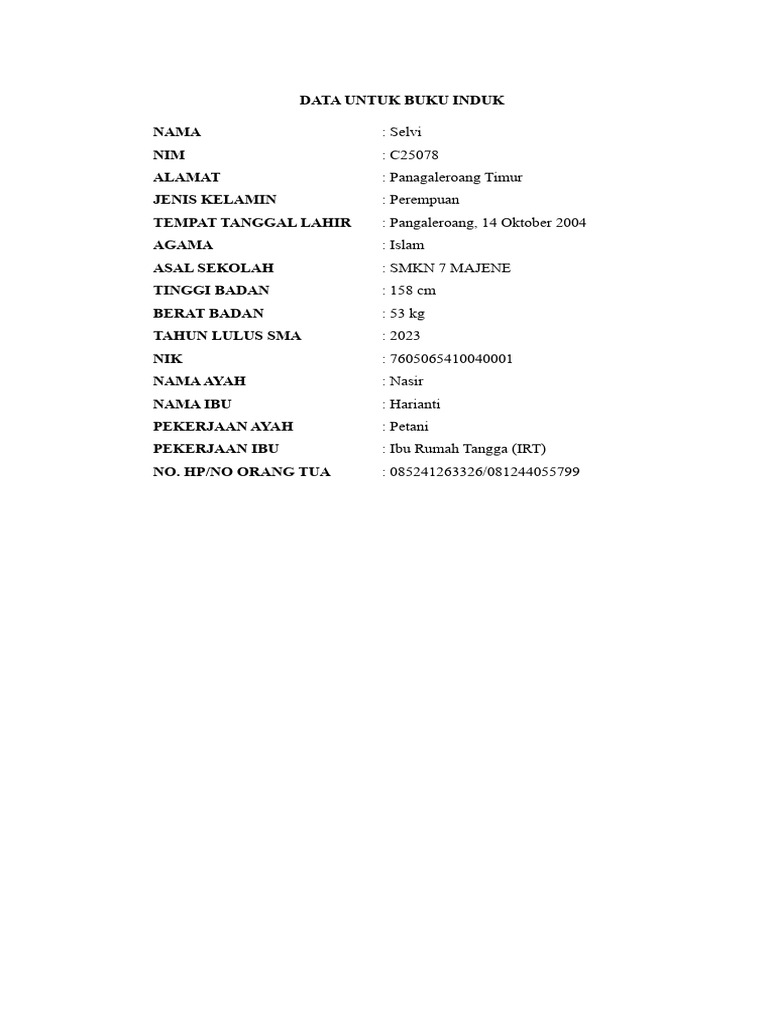 Data Untuk Buku Induk Tabel Bold | PDF