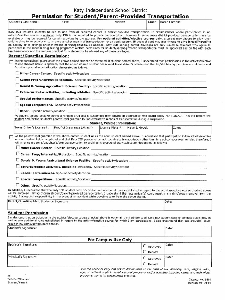 Parent Provided Transportation Form | PDF