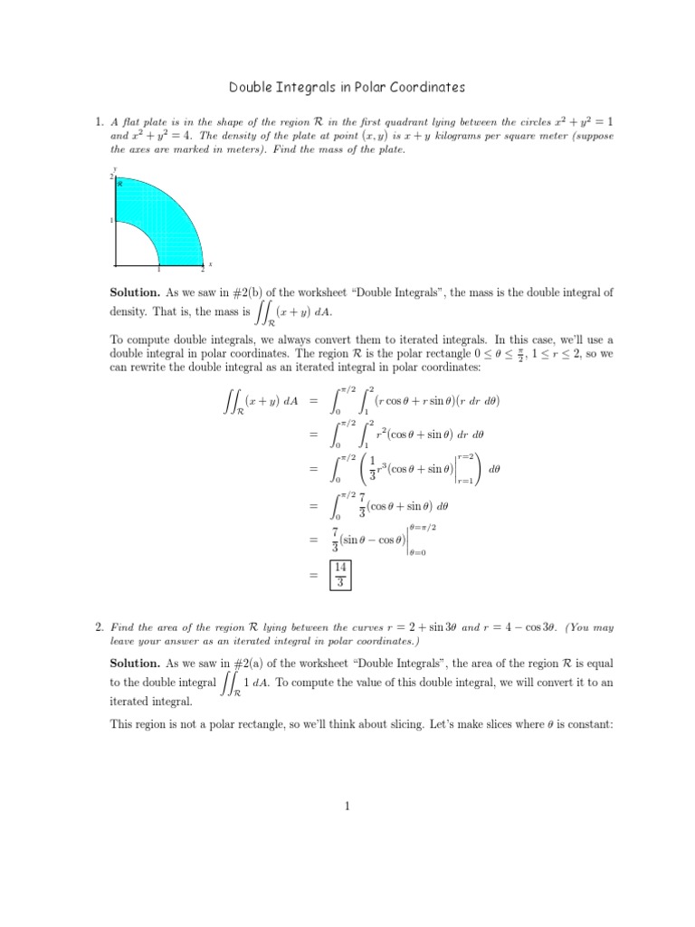 Double Integrals in Polar Coordinates - Solutions | PDF | Coordinate ...