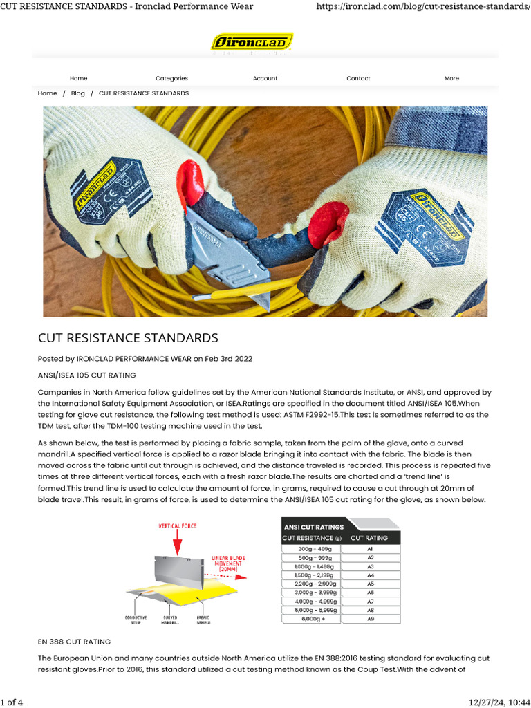 Cut Resistance Standards - Ironclad Performance Wear | PDF | Mechanical ...