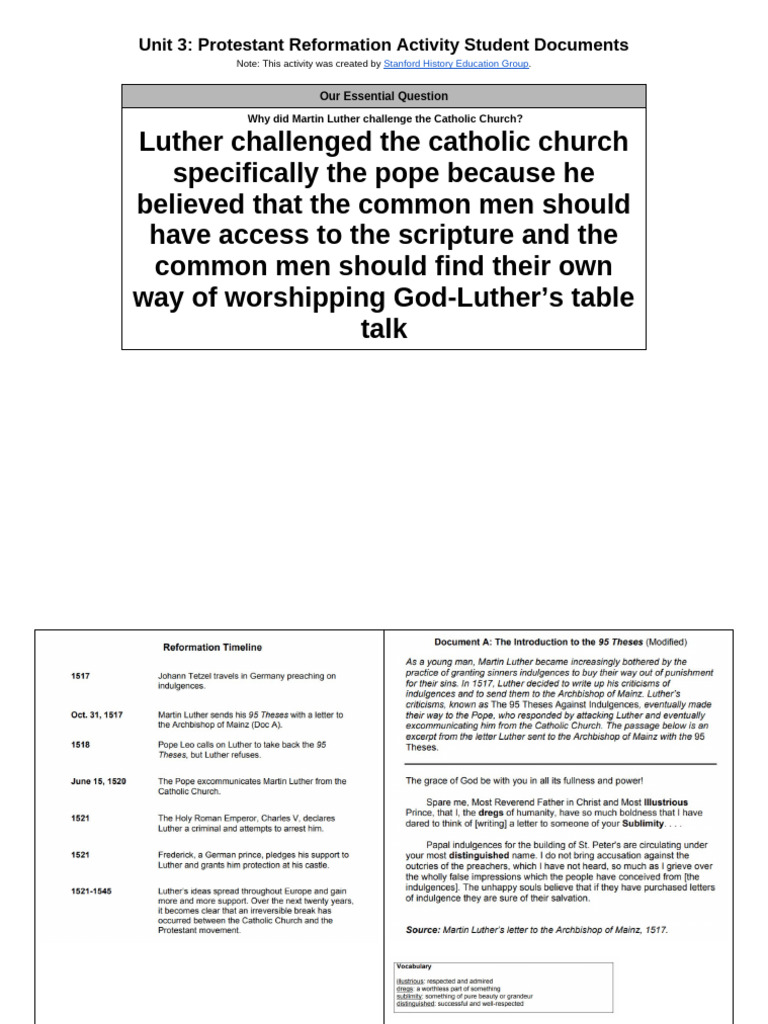 Unit+3 +Protestant+Reformation+Activity+Documents | PDF