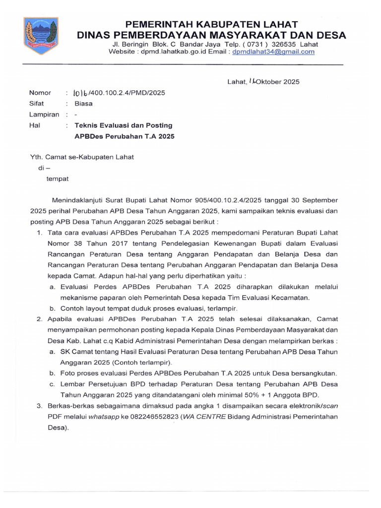 Evaluasi APBDes Perubahan 2025 Tanjung Aur | PDF