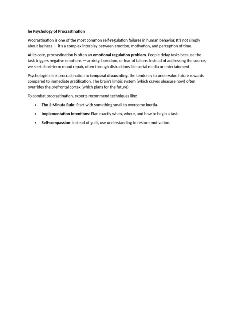 Understanding Procrastination Psychology | PDF