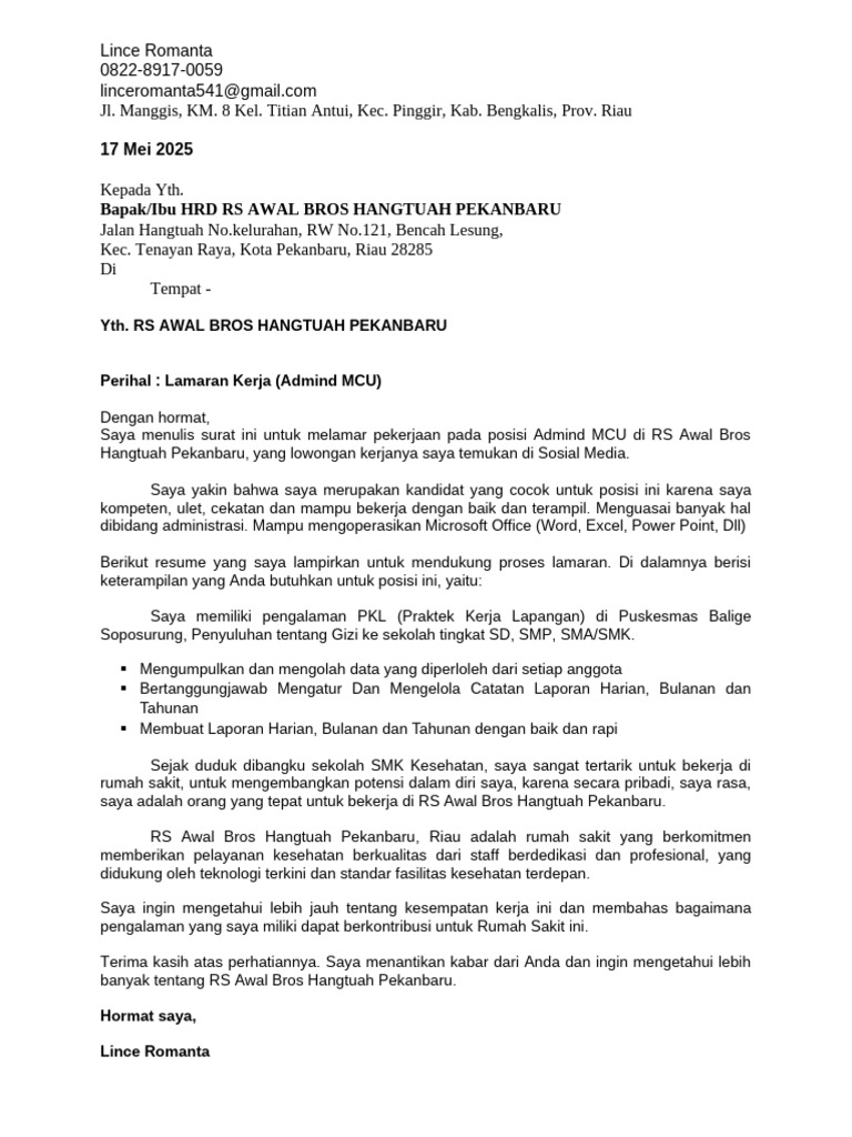 JobStreet Template Cover Letter Gratis | PDF