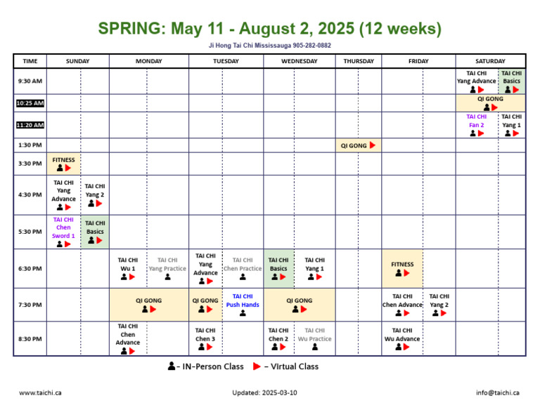Taichi-SPRING-SCHEDULE 250322 201307 | PDF | Tai Chi | Chinese Martial Arts