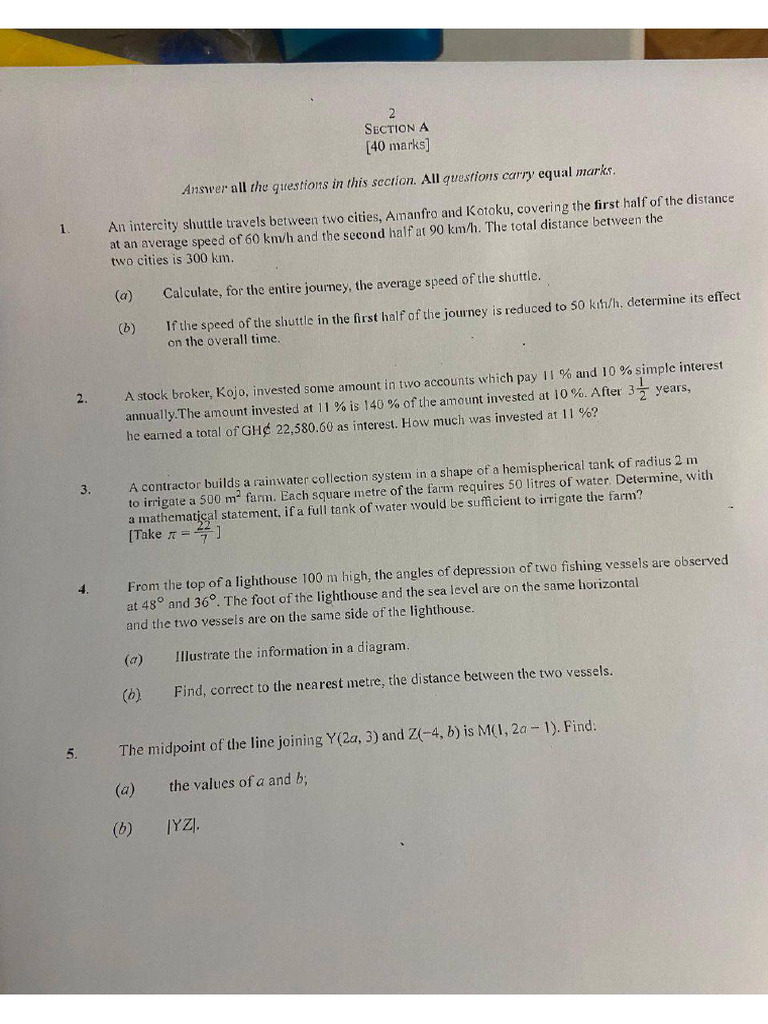 Wassce 2025 Core Mathematics | PDF