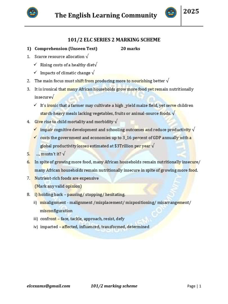 Elc - Paper - 2 Series 2 Marking Scheme | PDF | Narrative