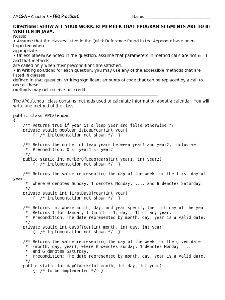 3.6 - FRQ - Practice C | PDF | Software Development | Computing