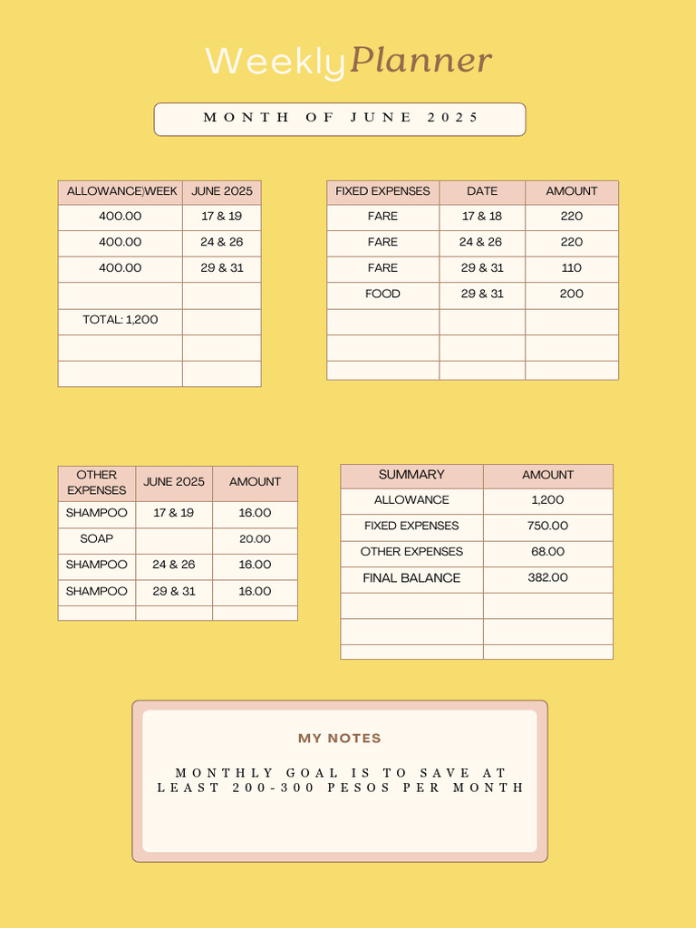 June 2025 Weekly Budget Planner | PDF