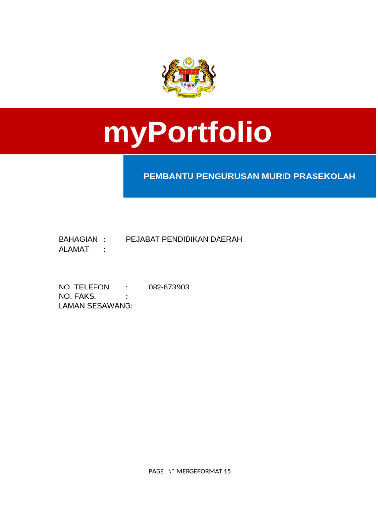 Contoh MyPortfolio PPM PRASEKOLAH | PDF