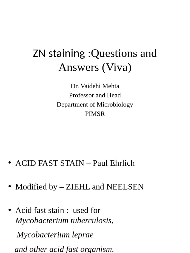 ZN Staining for Mycobacterium Detection | PDF | Microbiology ...
