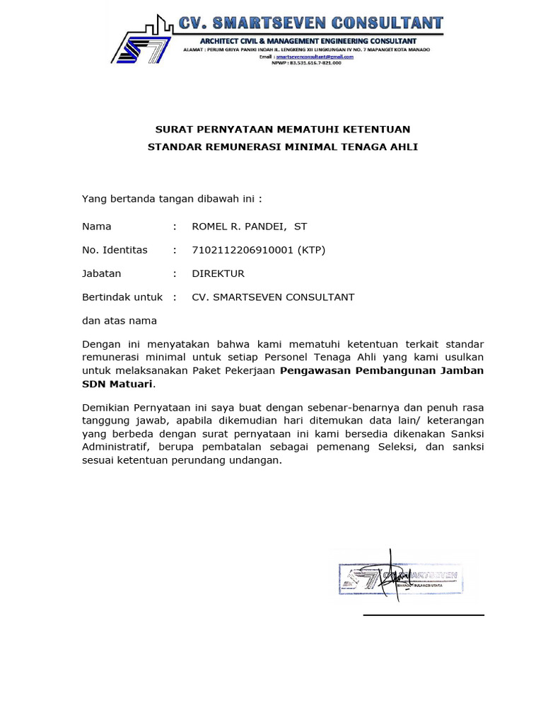 Pernyataan Mematuhi Remunerasi Tenaga Ahli | PDF