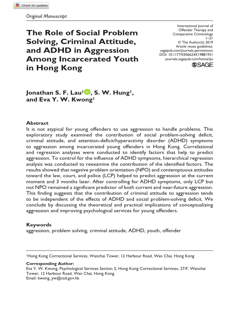 Aggression in Hong Kong Youth Offenders | PDF | Attention Deficit ...