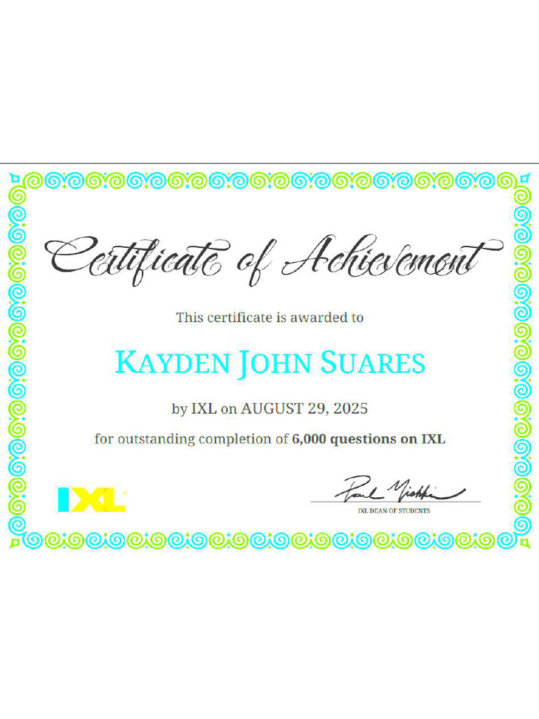 IXL Certificate | PDF