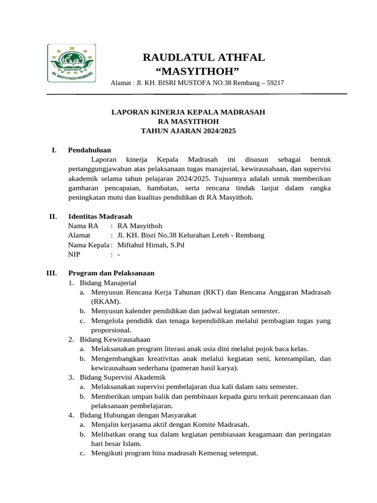 2.4.2.2 Laporan Kinerja Kamad | PDF