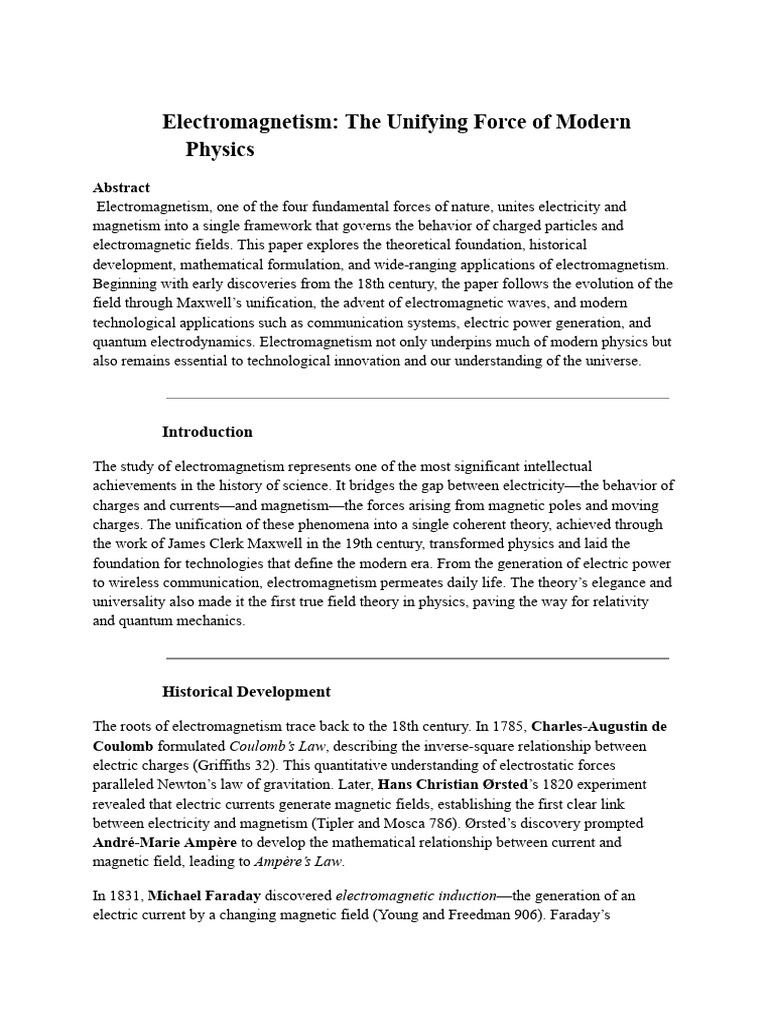 Electromagnetism - The Unifying Force of Modern Physics | PDF ...