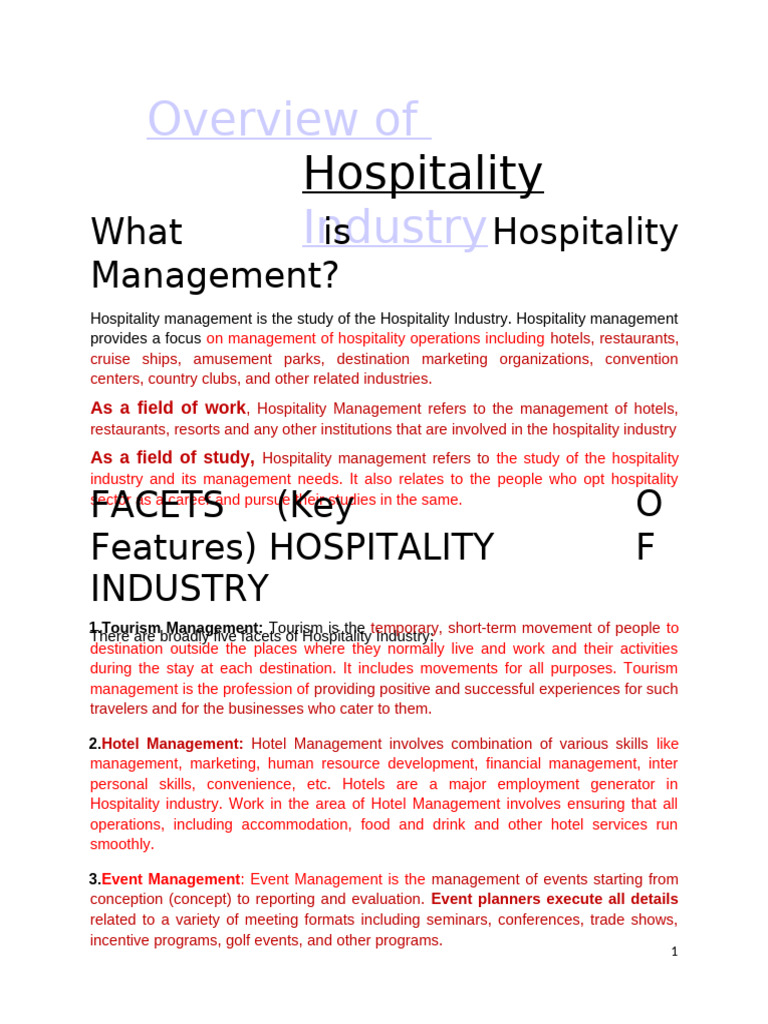 Lec 2 Overview of Hospitality Industry | PDF | Hotel | Hospitality Industry
