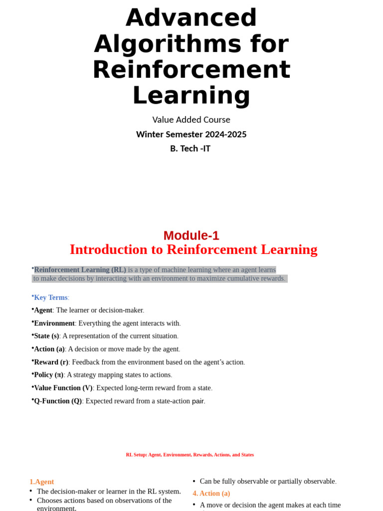 Advanced Algorithms For Reinforcement Learning | PDF | Applied ...