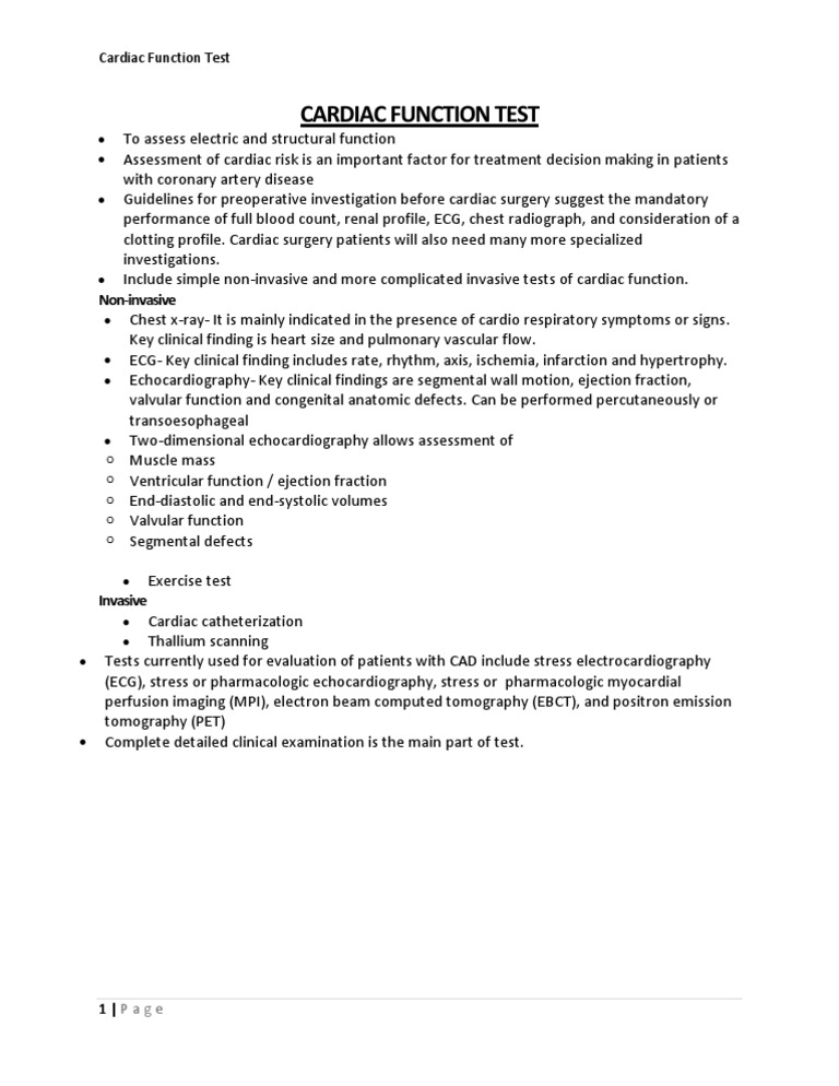 Cardiac Function Testing Overview | PDF | Technology & Engineering